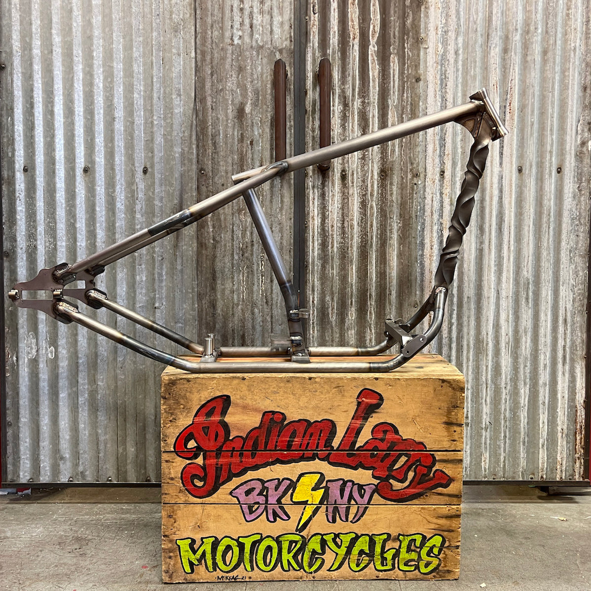 Twisted Down Tube Frame– Indian Larry Motorcycles