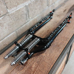 Custom Gloss Black Springer Front End with Twisted Forks– Indian Larry ...